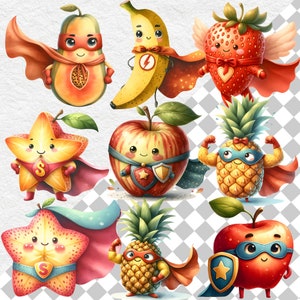 Fruits Superheroes, Superhero Clipart , Cute Fruit Clipart,superhero ...