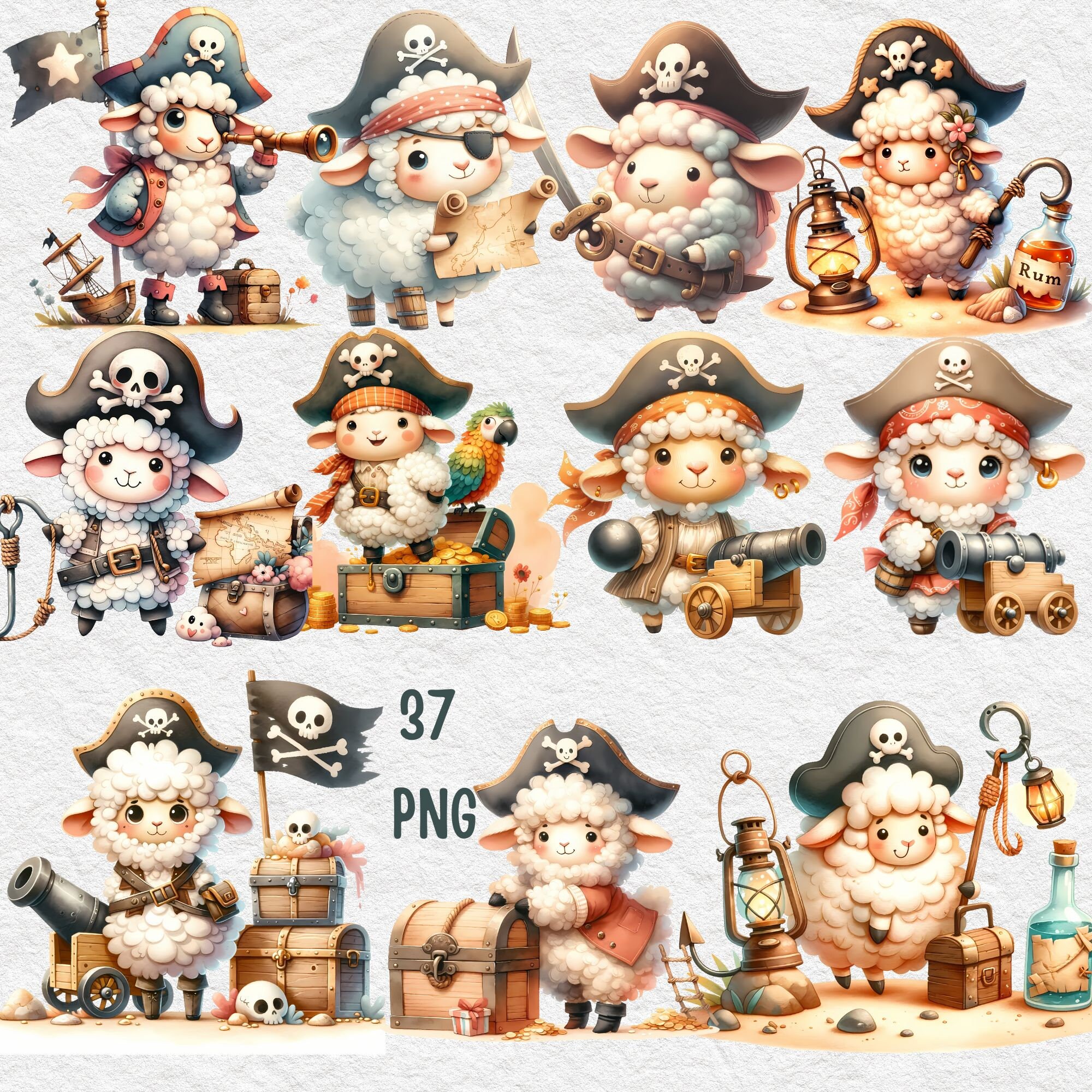 Pirate Sheep Clipart, Sheep PNG, Sheep Farmer Decoration, Nursery ...