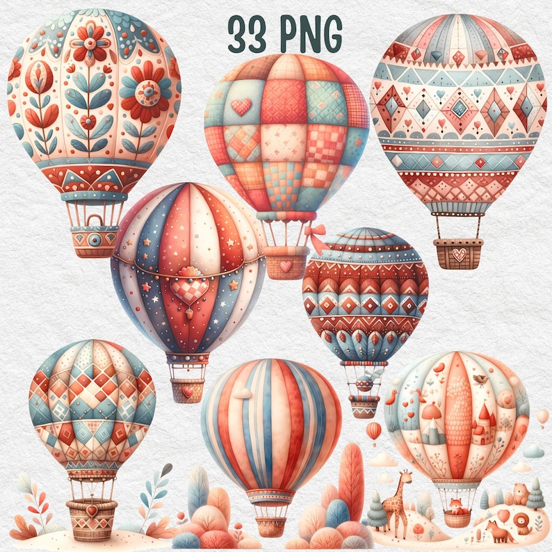 Watercolor Hot Air Balloon Clipart: Nursery Decor PNG (digital Download ...