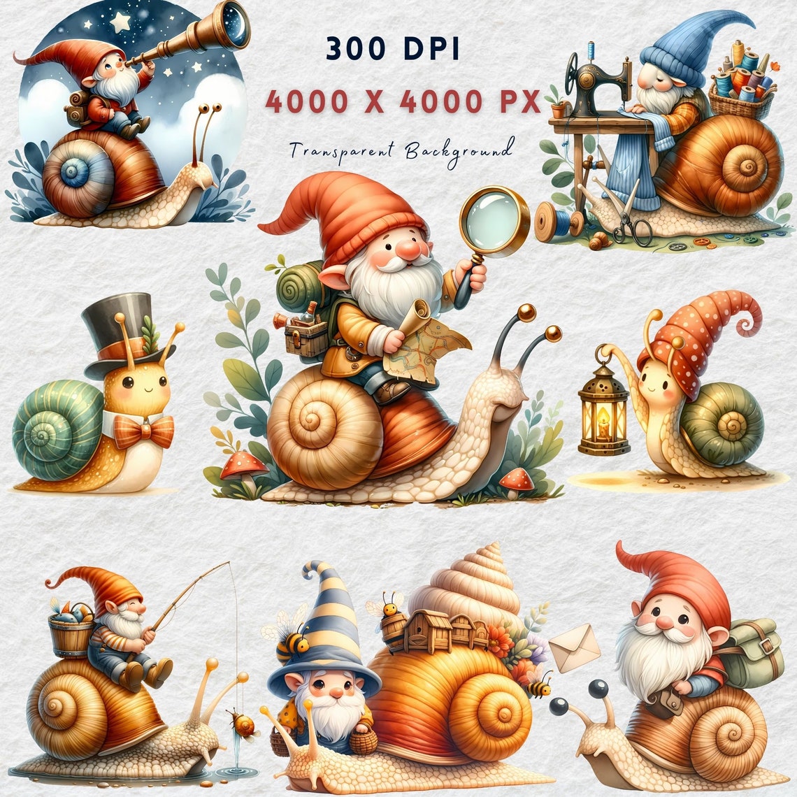 Snail Clipart, Gnome Clip Art, Cute Snail Clipart, Watercolor Snail ...