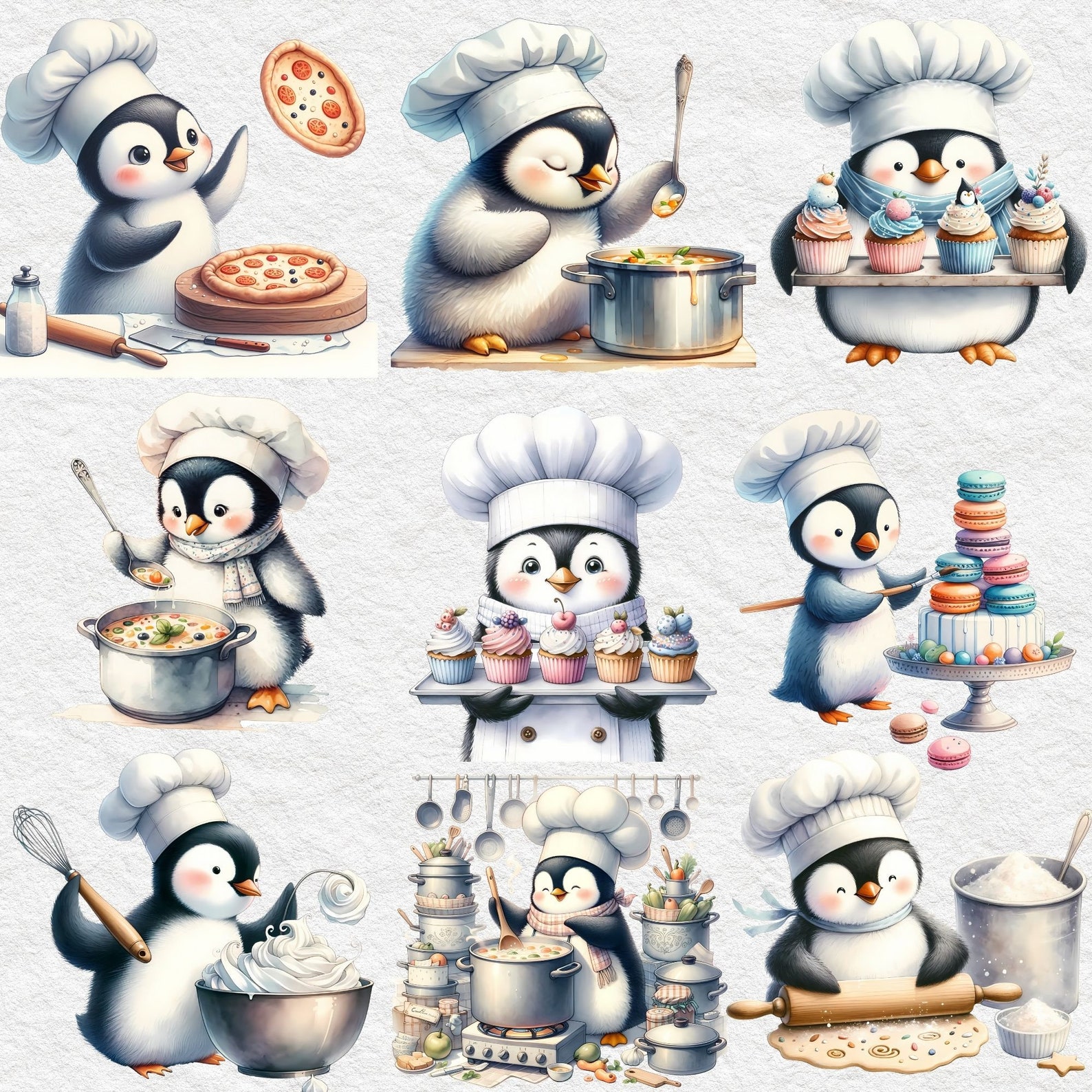 Cute Chef Penguin, Chef Penguin Clipart Bundle, Baker Penguin Art ...