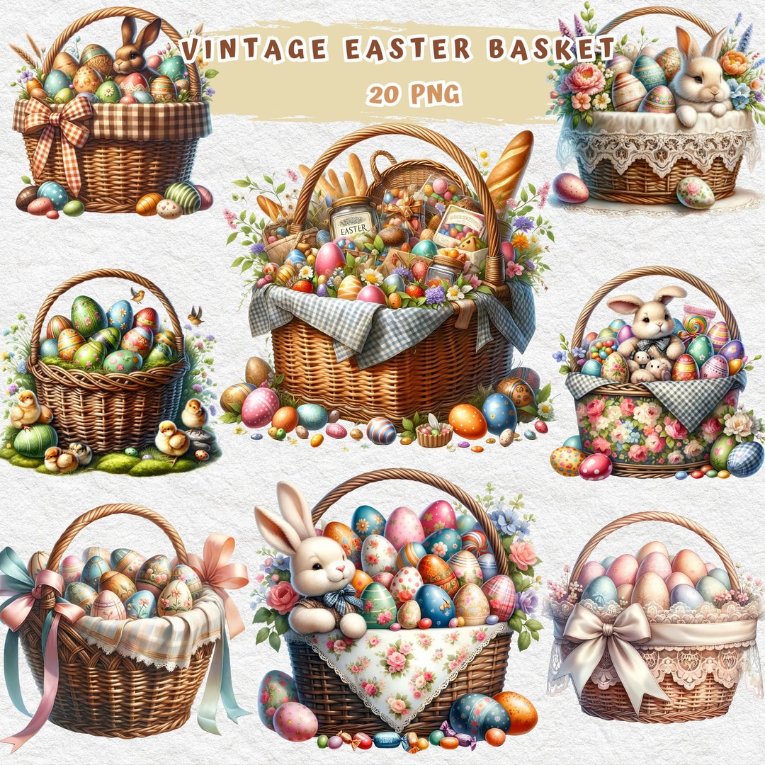 Vintage Easter Basket, Easter Eggs Clipart, Spring Basket, Watercolor ...