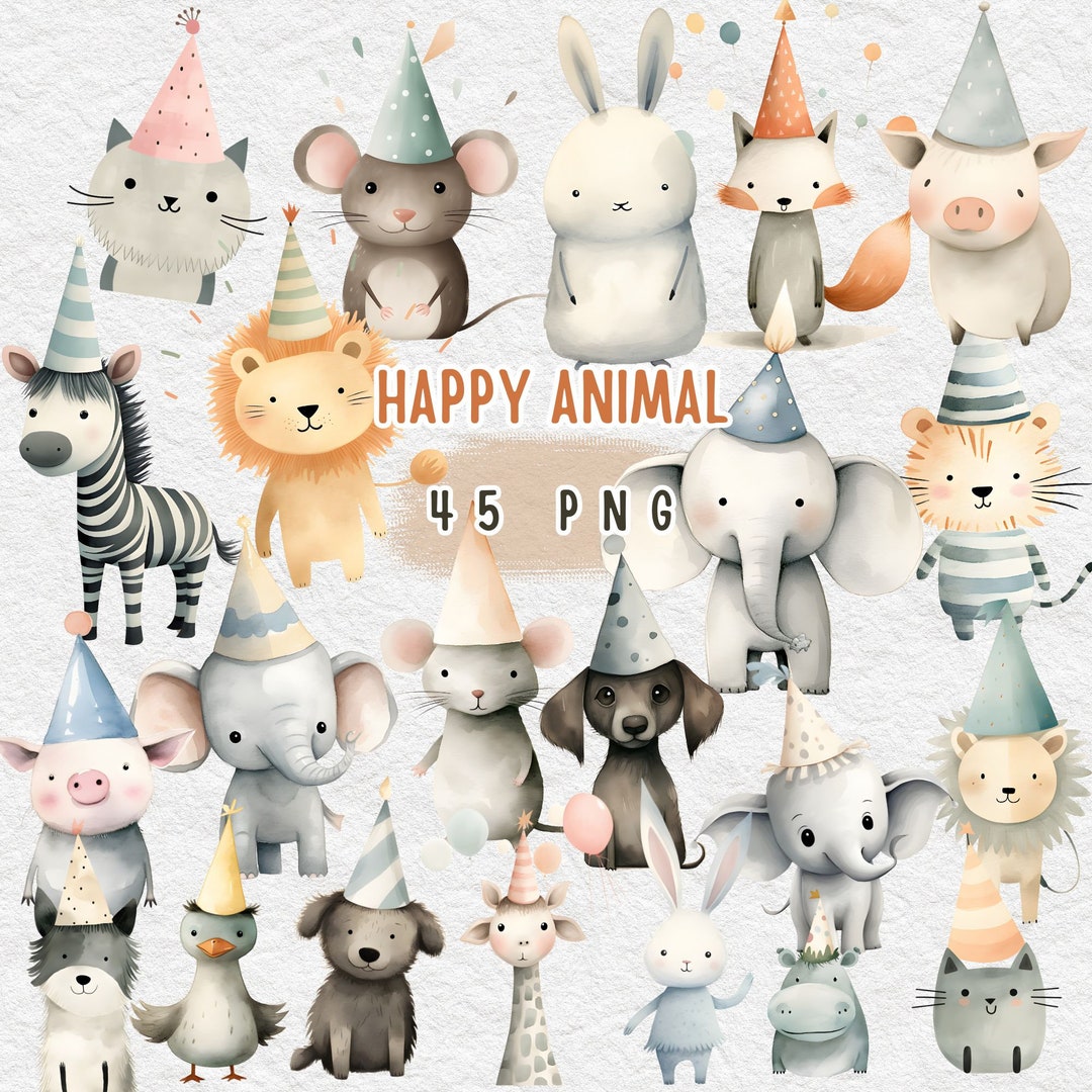 Happy Animal , Birthday Party Clipart Bundle,happy Birthday PNG ...