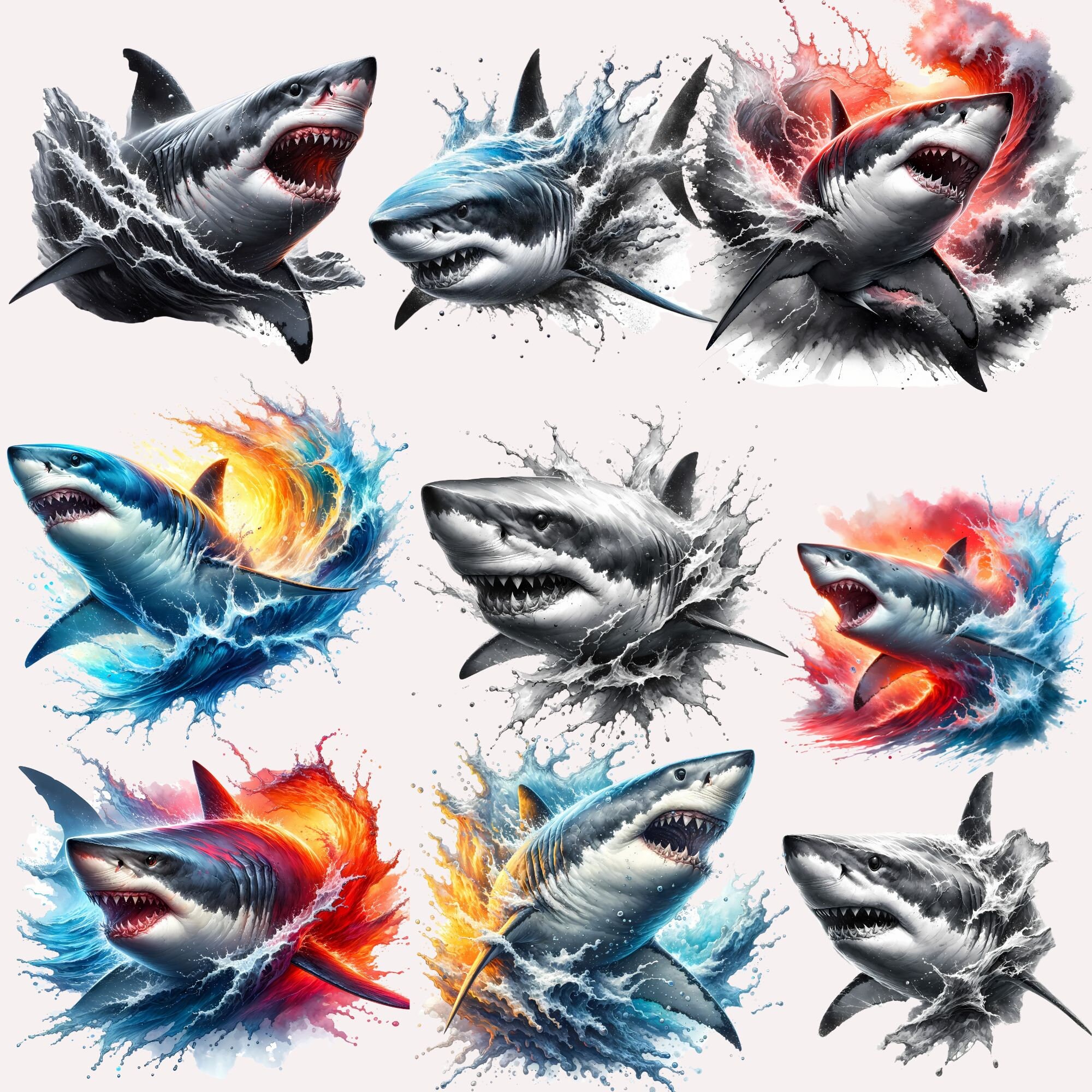 Shark Clipart , Underwater Art , Marine Illustrations, Vibrant Shark ...