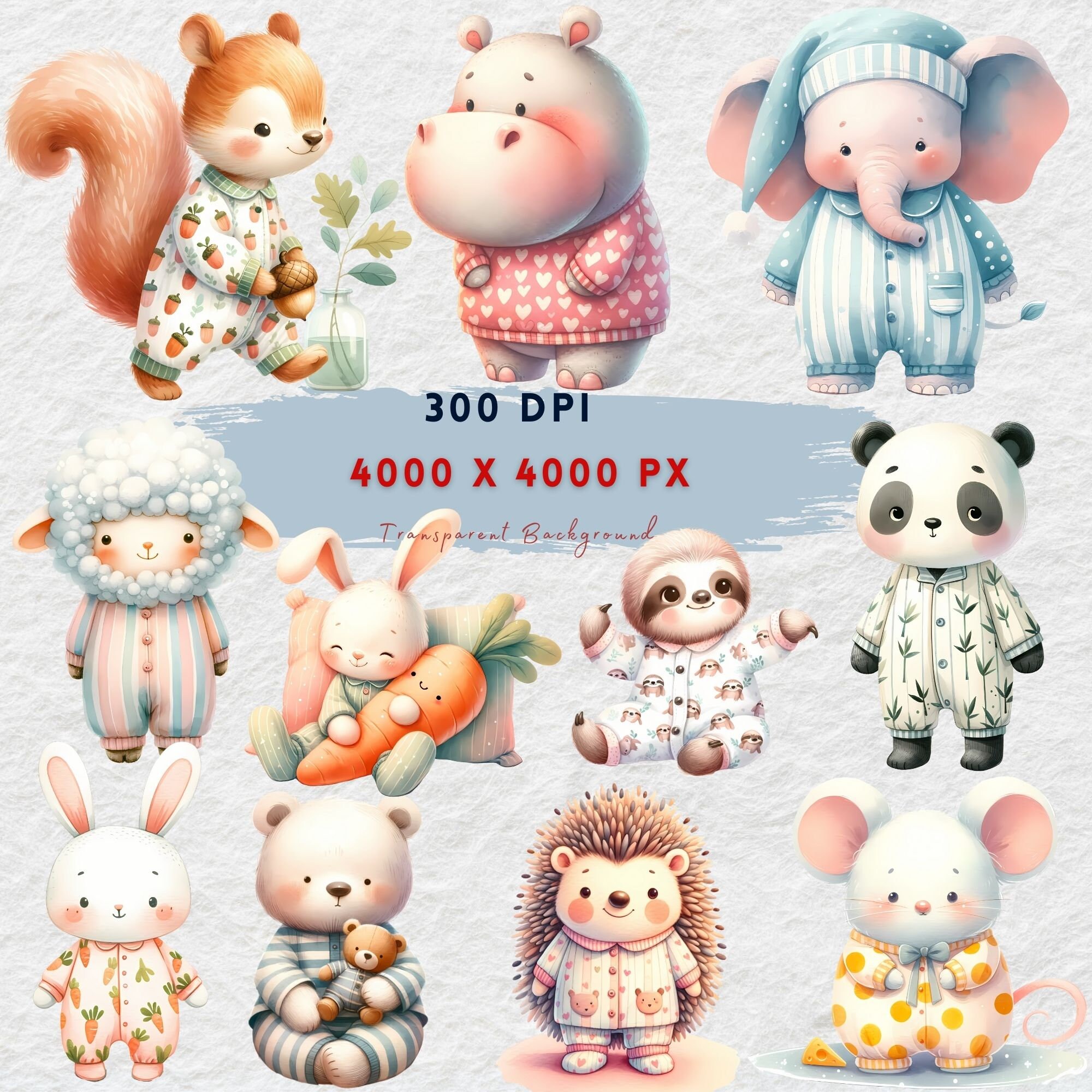 Animals Pajamas , Sleep Animal Png, Sleepy Animals Clipart, Little ...