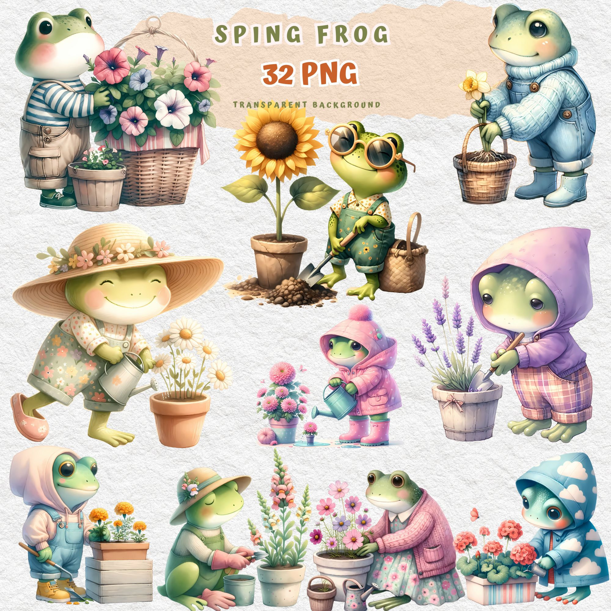 Spring Frog, Whimsical Frogs PNG, Love Frog, Watercolor Frog, Frog ...