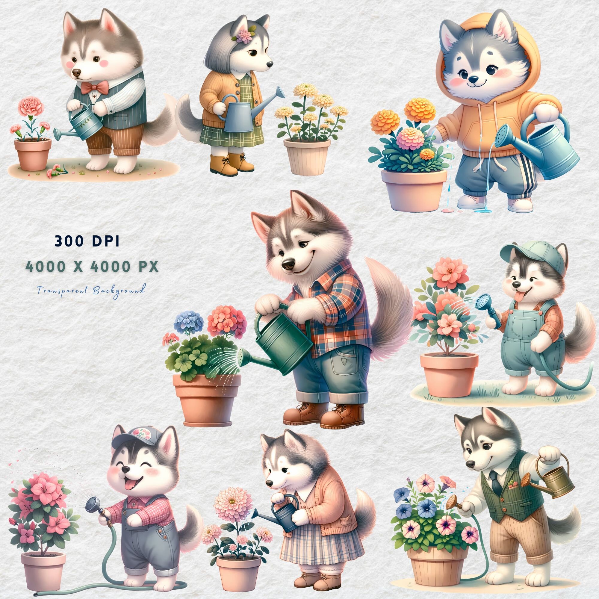 Cute Husky Clipart, Spring Clipart , Dogs Clipart, Little Animals ...