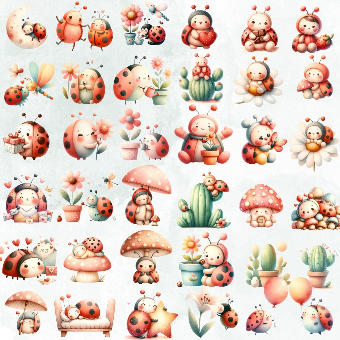 Cute Ladybug Valentine Clipart, Love Bug Clipart, Valentine Sublimation ...