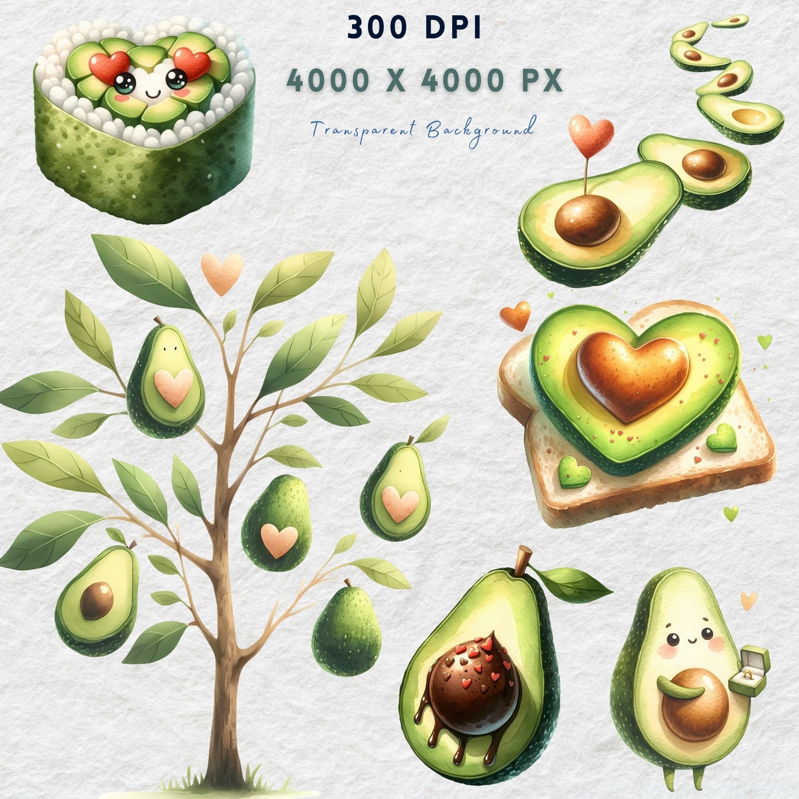 Watercolor Valentine Avocado Clipart, Avocado PNG, Valentine Clipart ...