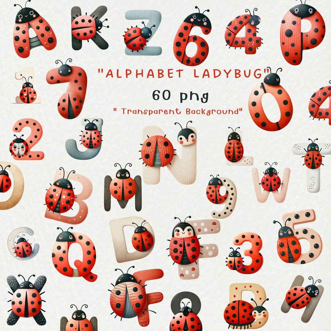 Alphabet Ladybug Clipart, Love Bug Clipart, Ladybug Font, Ladybug ...