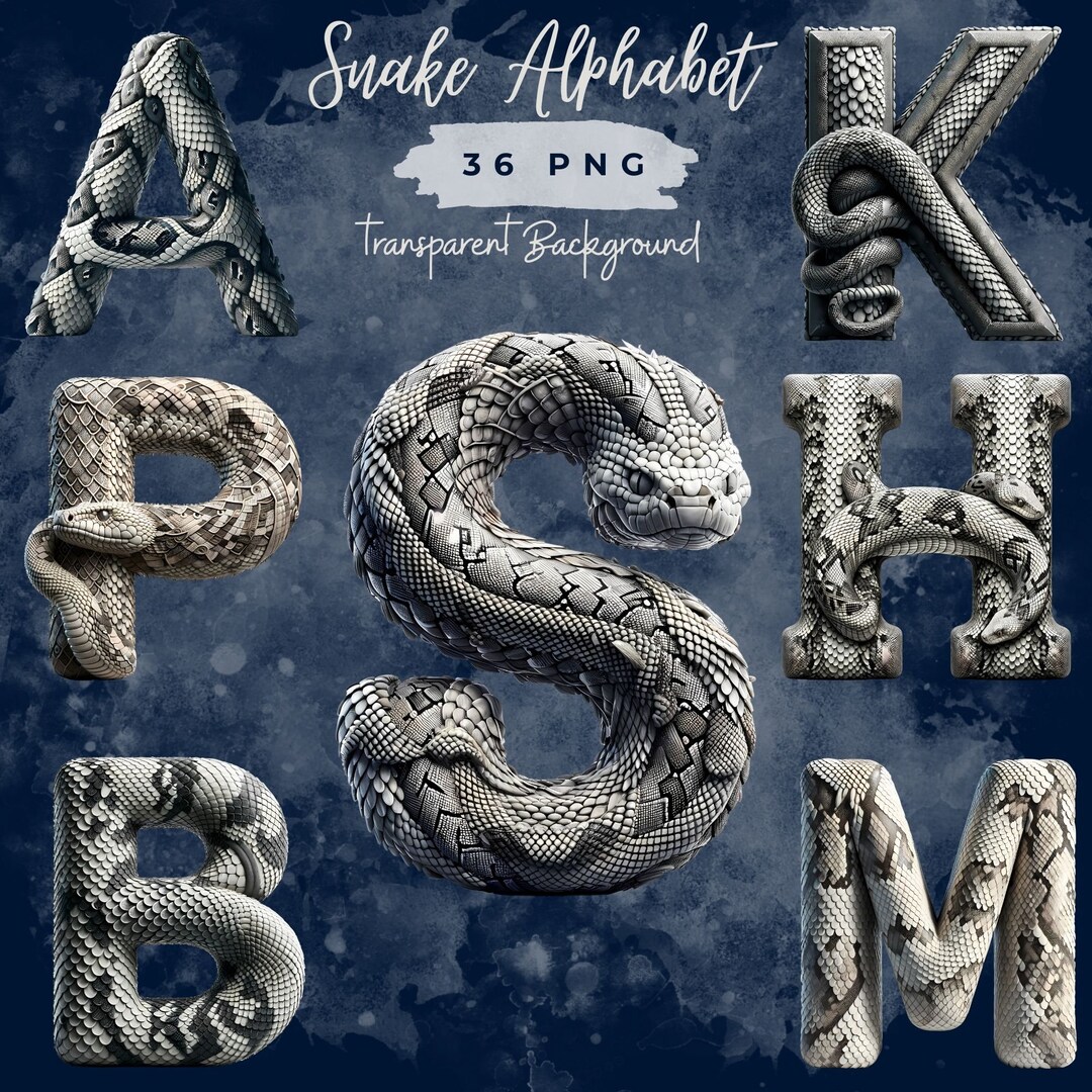 Snake Skin Alphabet Clipart: Watercolor Letters, Numbers (PDF) - Etsy ...