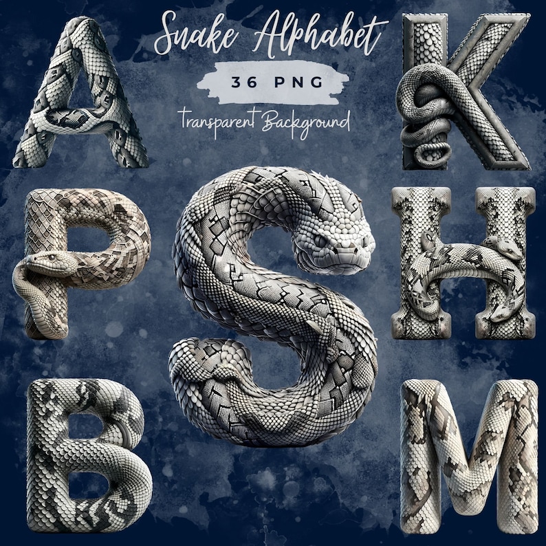 Snake Skin Alphabet Clipart: Watercolor Letters, Numbers (PDF) - Etsy