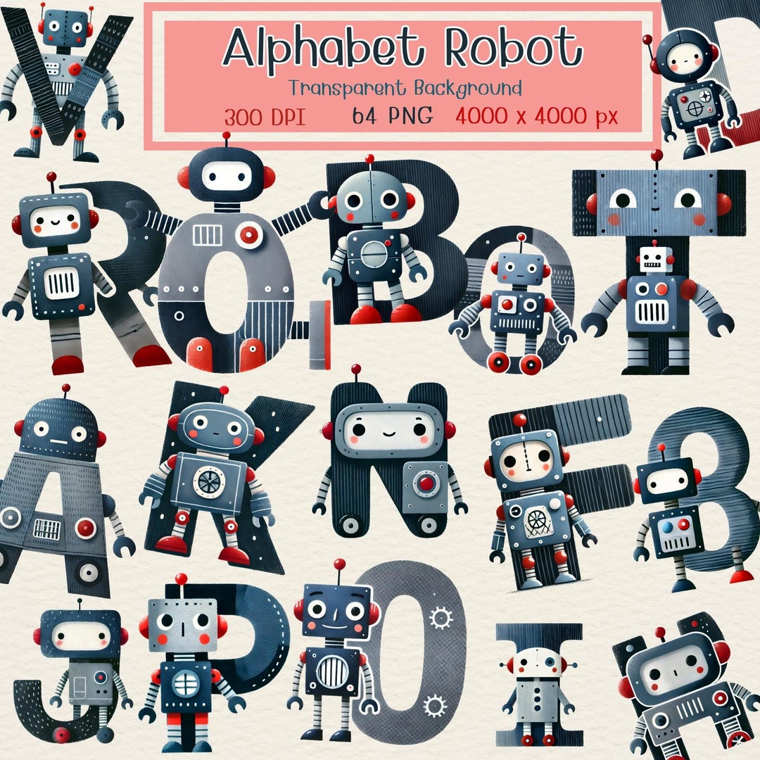 Robot Alphabets and Numbers Clipart, Robot Font, Robot Alphabet, Cute ...