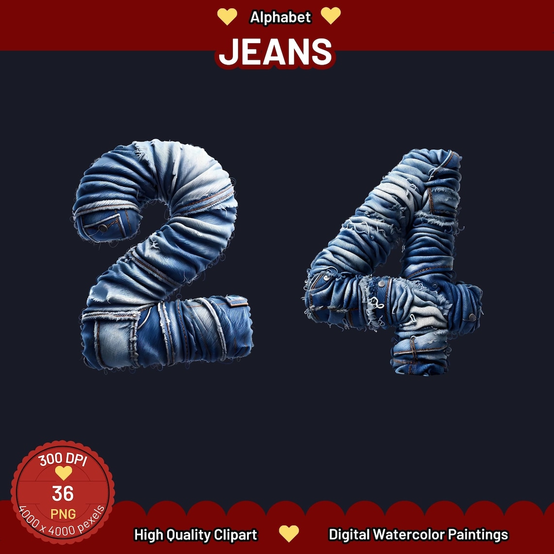 Denim Alphabet, Denim Clipart, Watercolor Denim Clipart, Denim Jeans ...