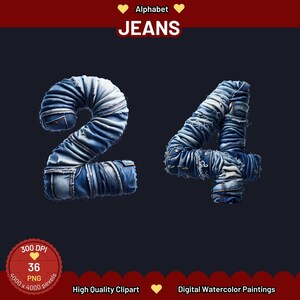 Denim Alphabet, Denim Clipart, Watercolor Denim Clipart, Denim Jeans ...
