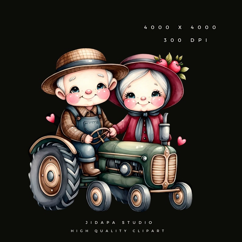 Old Couple, Romantic Grandpa and Grandma, Valentine's Day, Tractor ...
