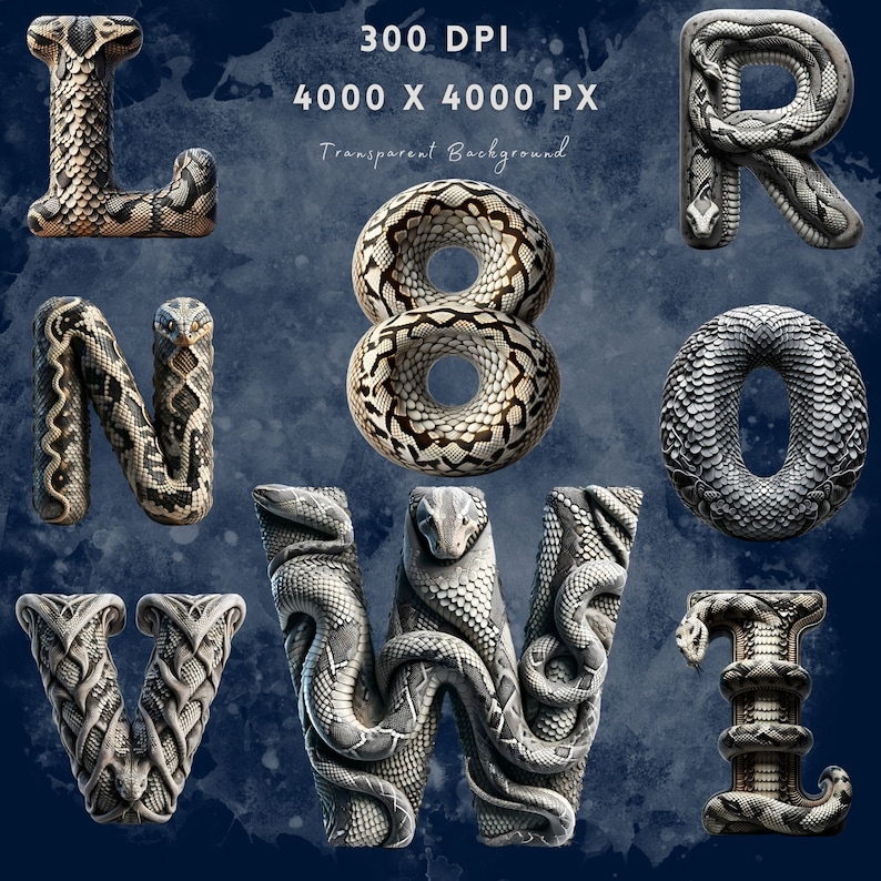Snake Skin Digital Alphabet Letters, Snake Clip Art, Dragon Alphabet ...