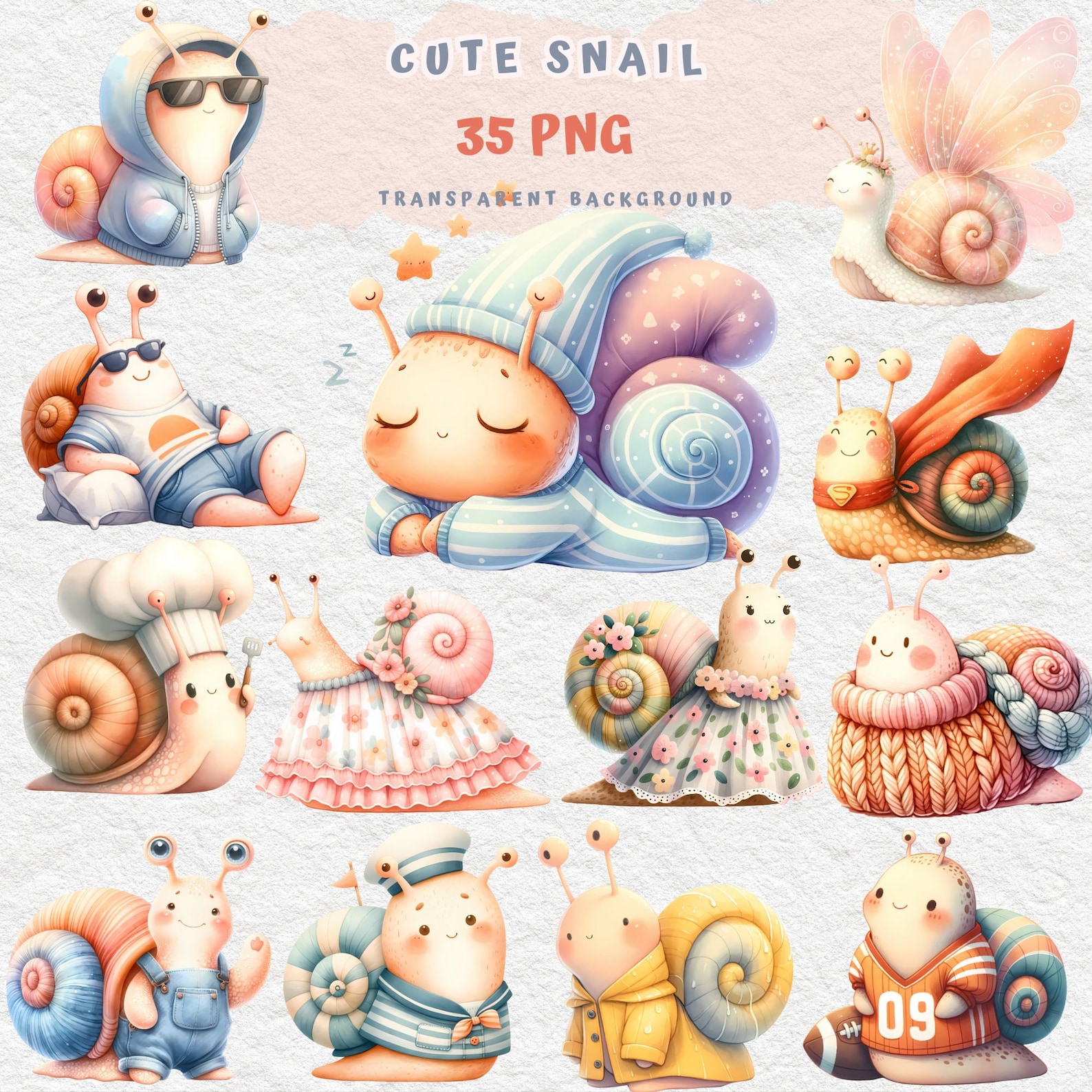 Watercolor Snail Clipart, Snail Clipart, Cute Snail Clipart, Little ...