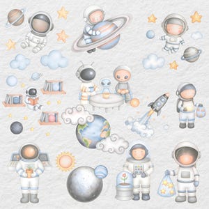Watercolor Astronaut Clipart: Space Rockets, Planets (digital Download ...