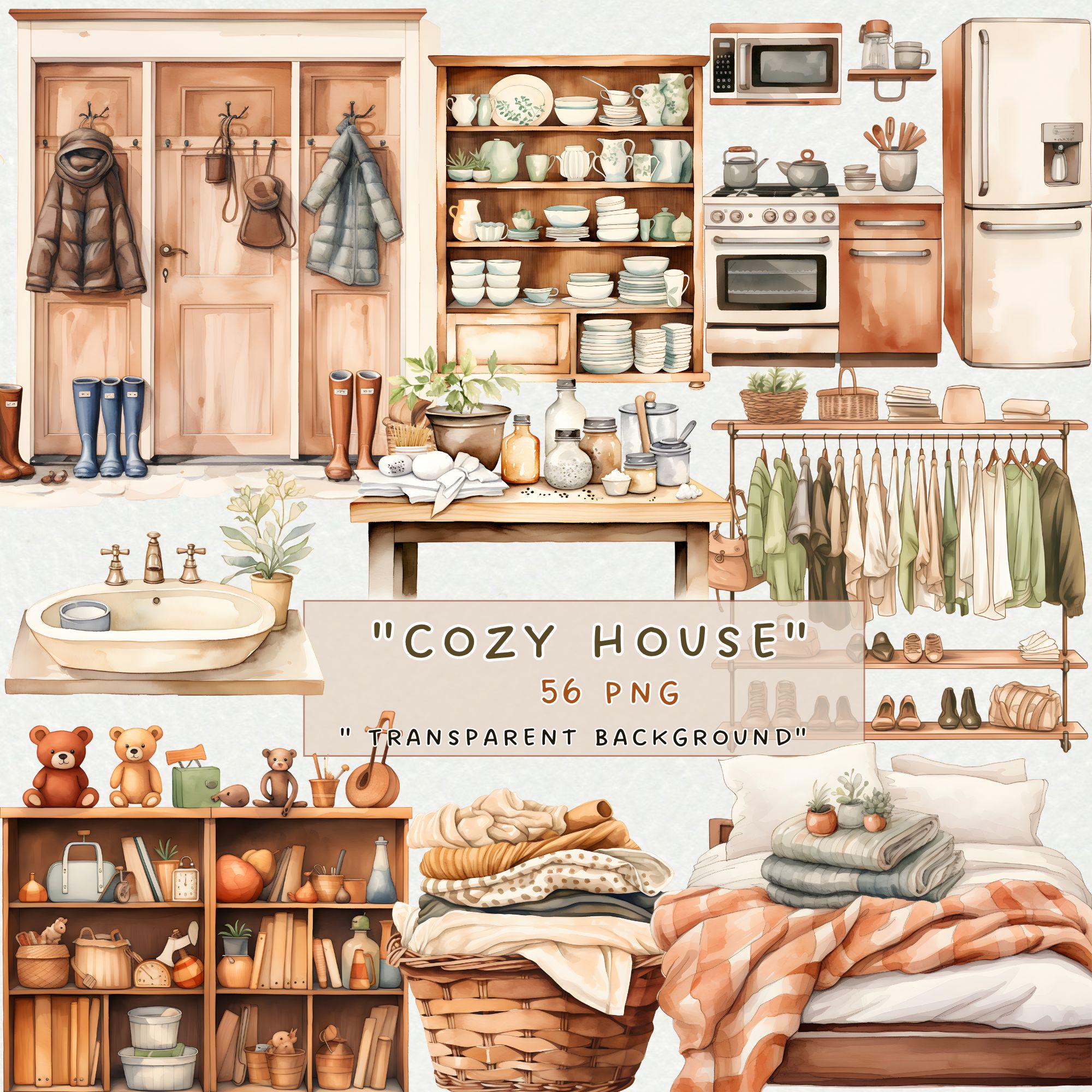 Watercolor Cozy House Design Clipart ,house Clipart,home Cleaning Clip ...