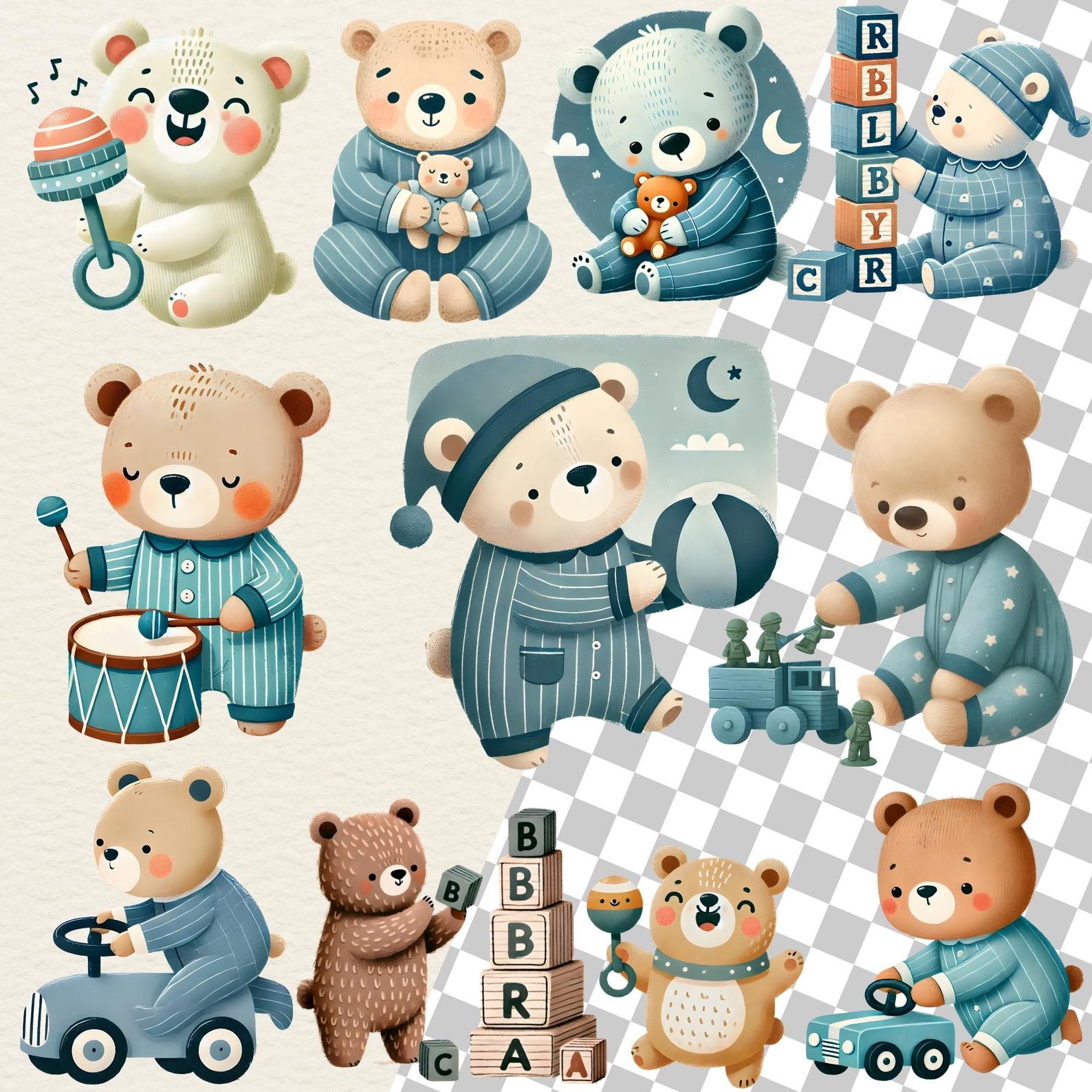 Teddy Bear Clipart: Nursery Sleep Bear PNG (digital Download) - Etsy