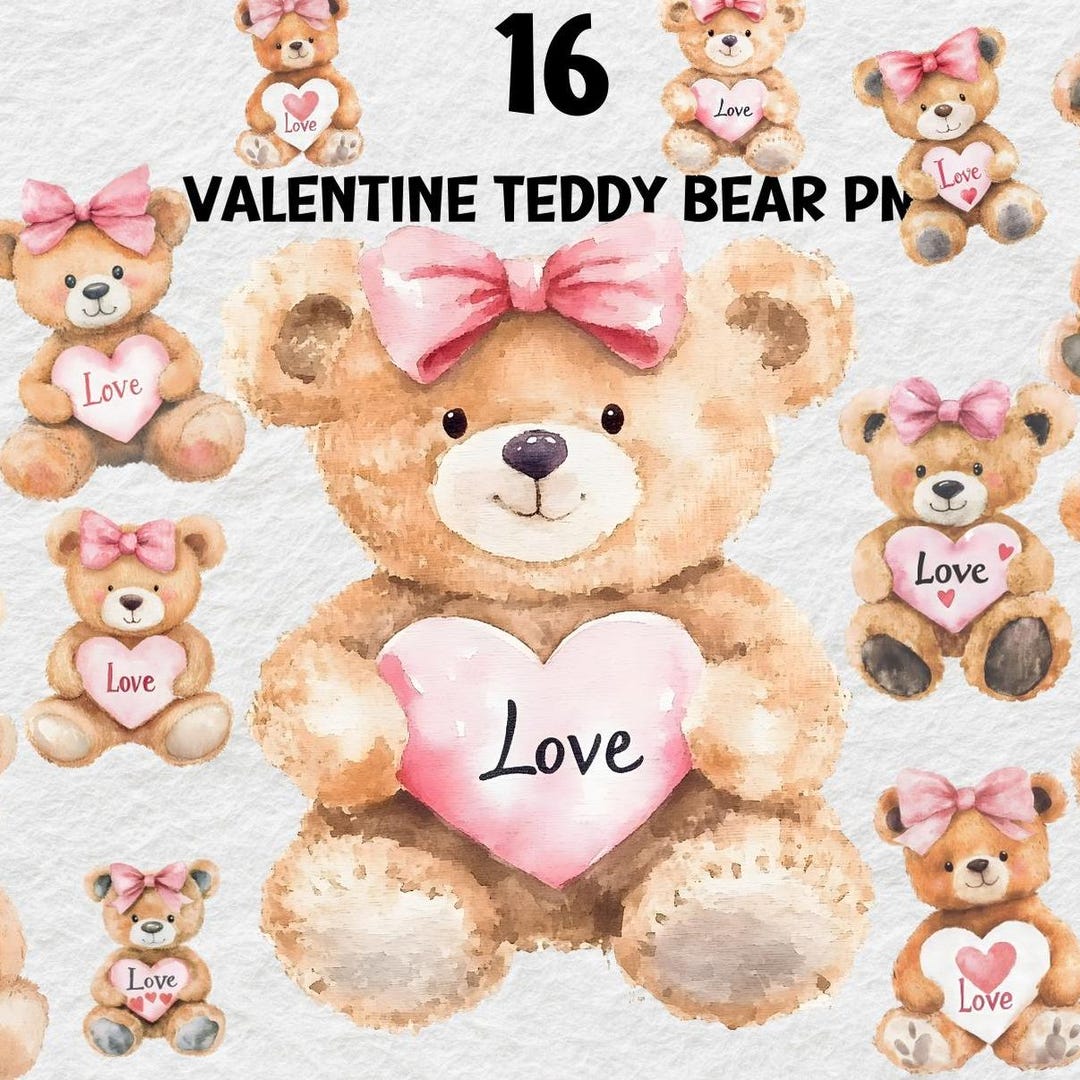 Valentine Bears Clipart Bundle, Cute Teddy Bear, Valentines Day PNG ...