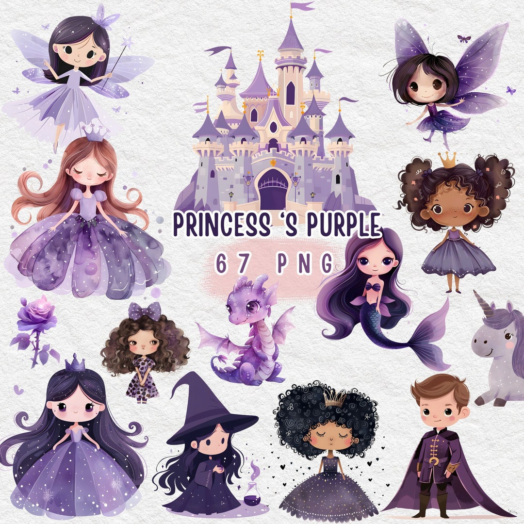 Purple Princess Clipart: Watercolor PNG Graphics (66 Files) - Etsy