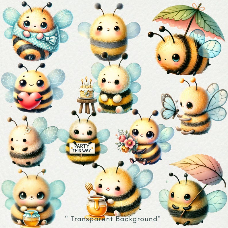 Bee Birthday Party Clipart Bundle, Happy Bee Day, Funny Birthday, Cute ...