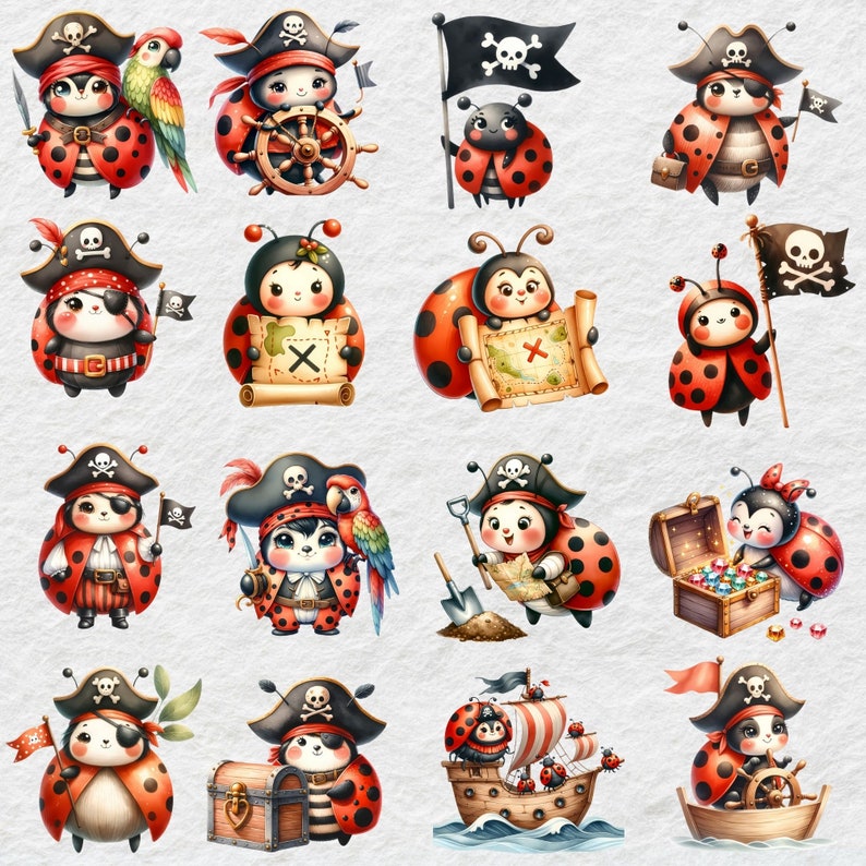 Pirate Ladybug Clipart, Love Bug Clipart, Valentine Sublimation, Cute ...