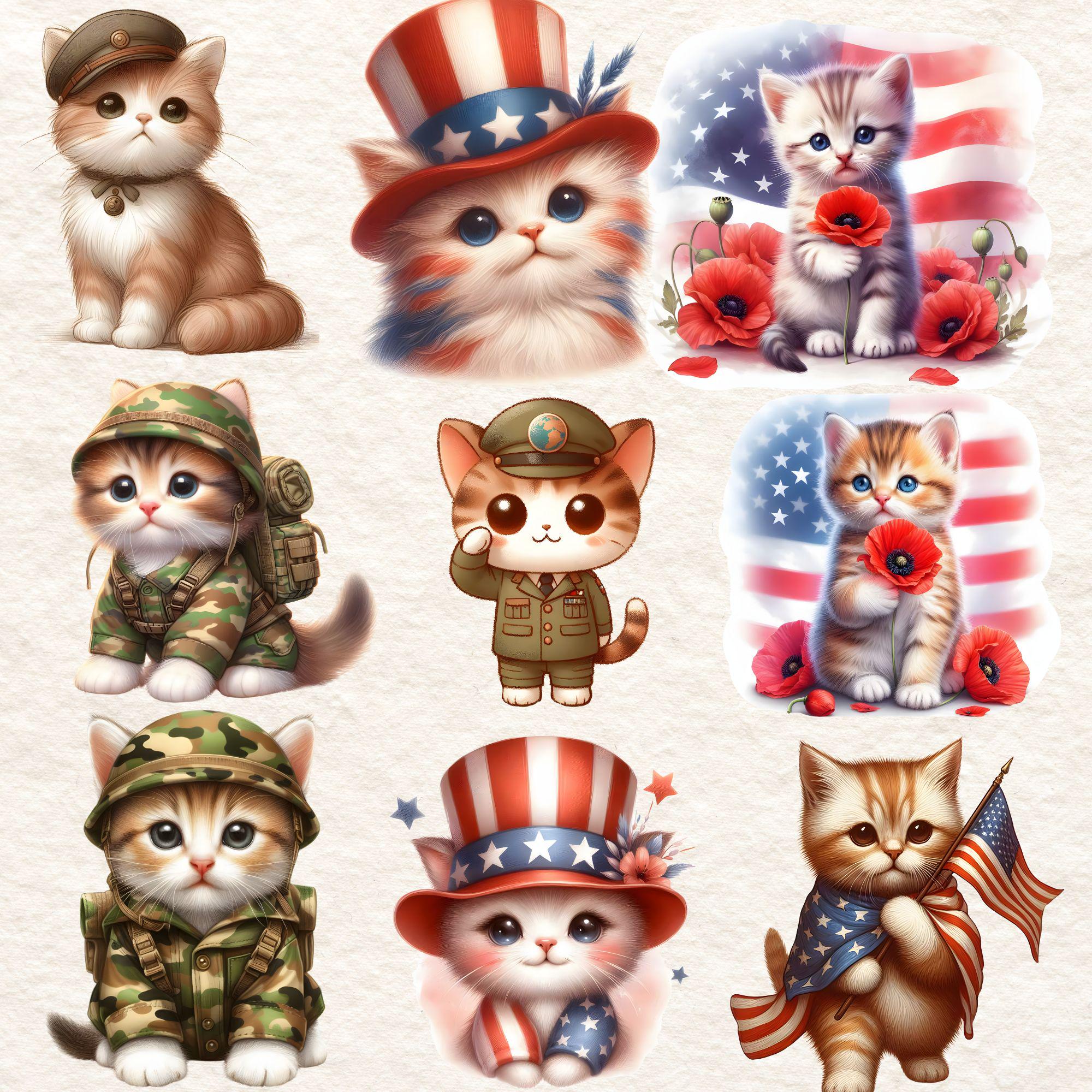 Veterans Cat Clipart Set, Patriotic Cat Clipart, Veterans Day Clipart ...