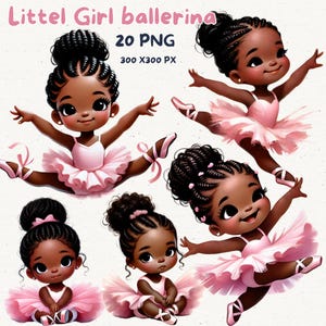 Pink Ballerina Clipart: Afro-american Girl PNG, Baby Shower (digital ...