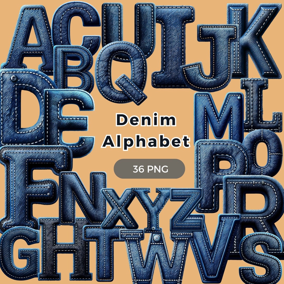 Denim Alphabet, Denim Clipart, Watercolor Denim Clipart, Denim Jeans ...