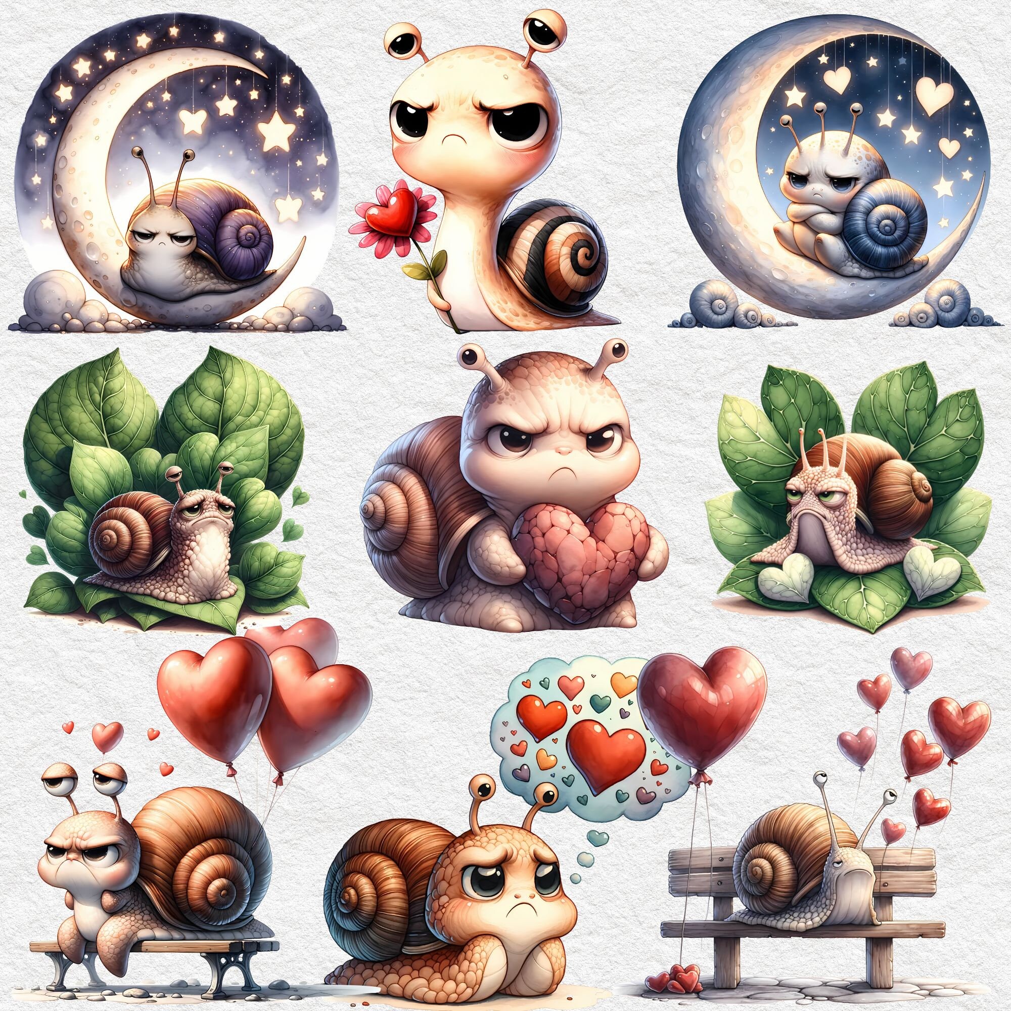 Grumpy Snail Clipart, Watercolor Snail Clipart, Snail Clipart, Little ...