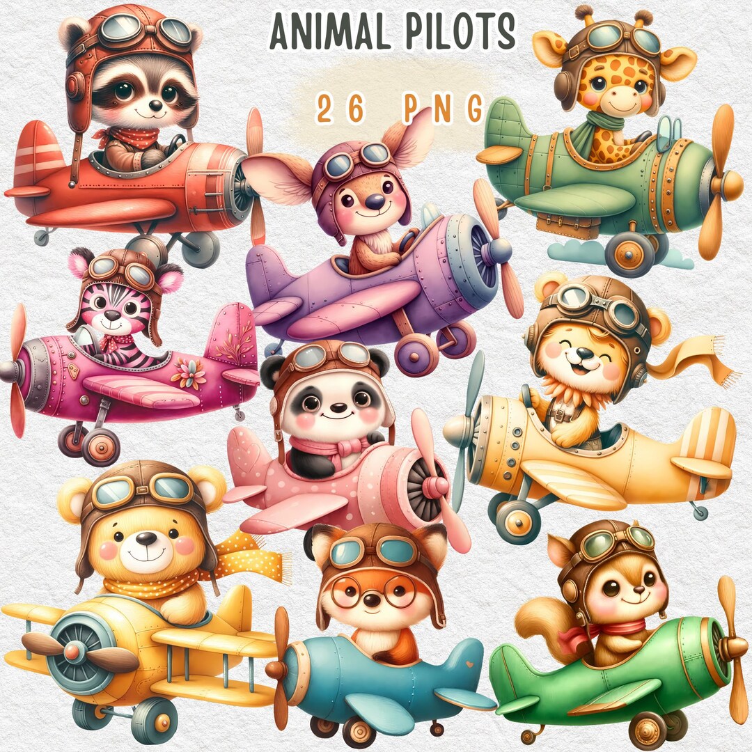 Animal Pilots, Vintage Plane Clipart, Cute Puppy Clipart, Cute Pilot ...