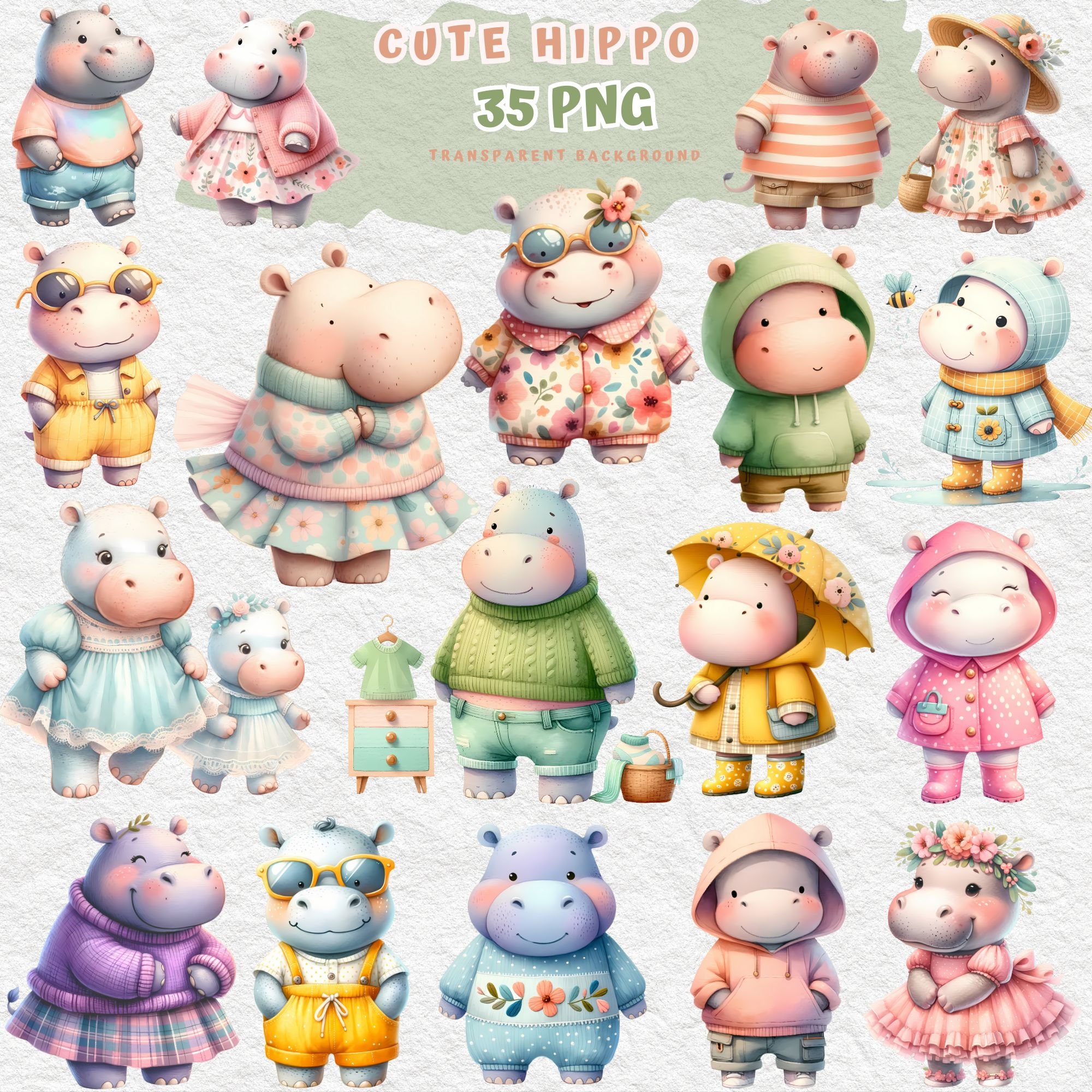 Hippo Clipart, Cute Hippopotamus, Spring Animals , Little Animals ...