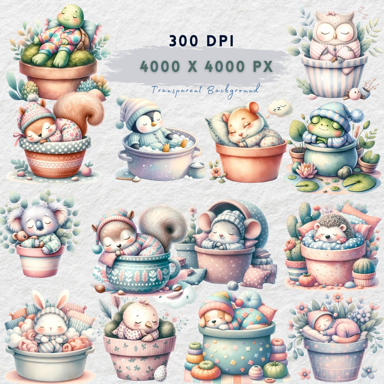 Sleep Animal Png, Watercolor Sleepy Animals Clipart, Little Animal ...