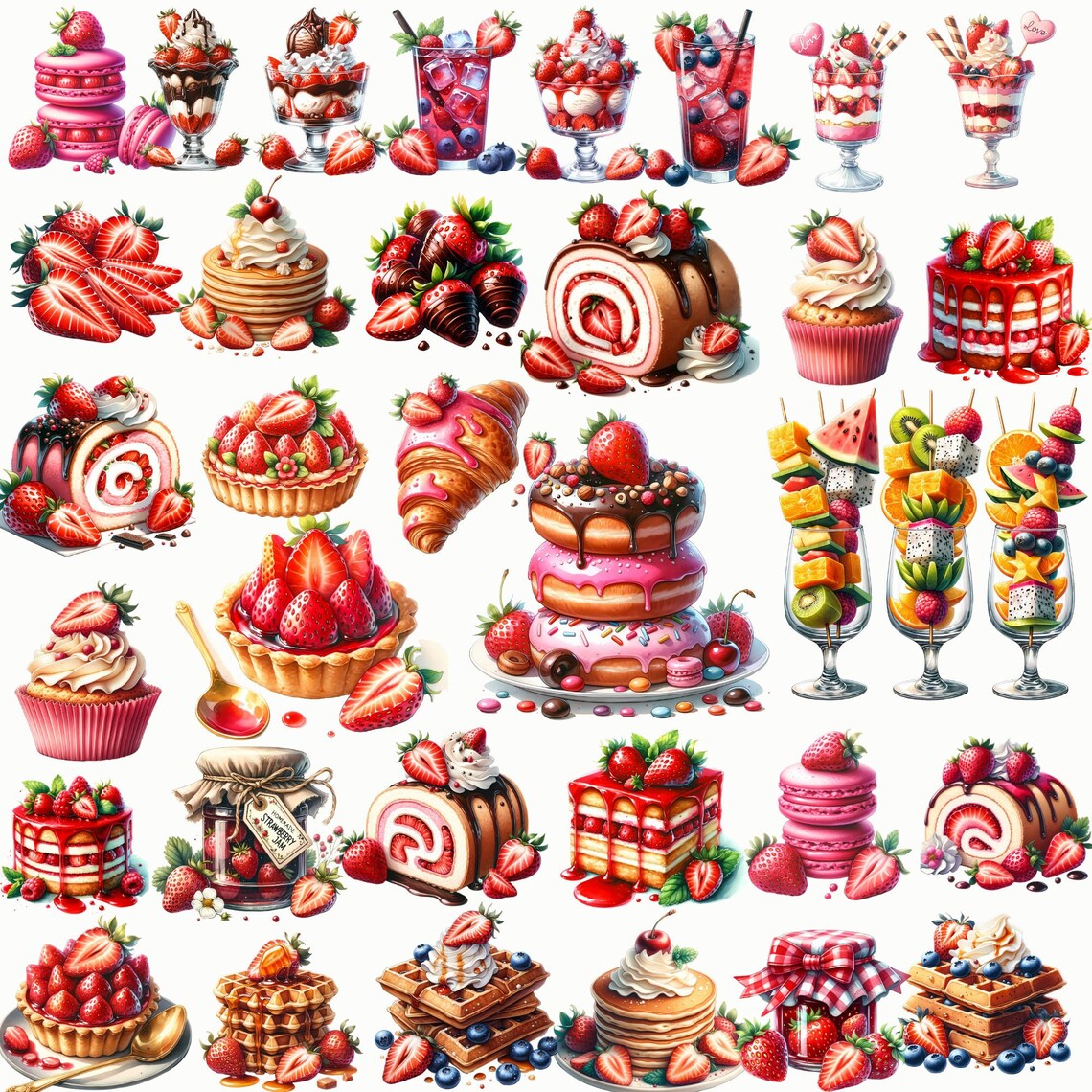 Watercolor Strawberry Clipart, Strawberry Shortcake, Strawberries ...