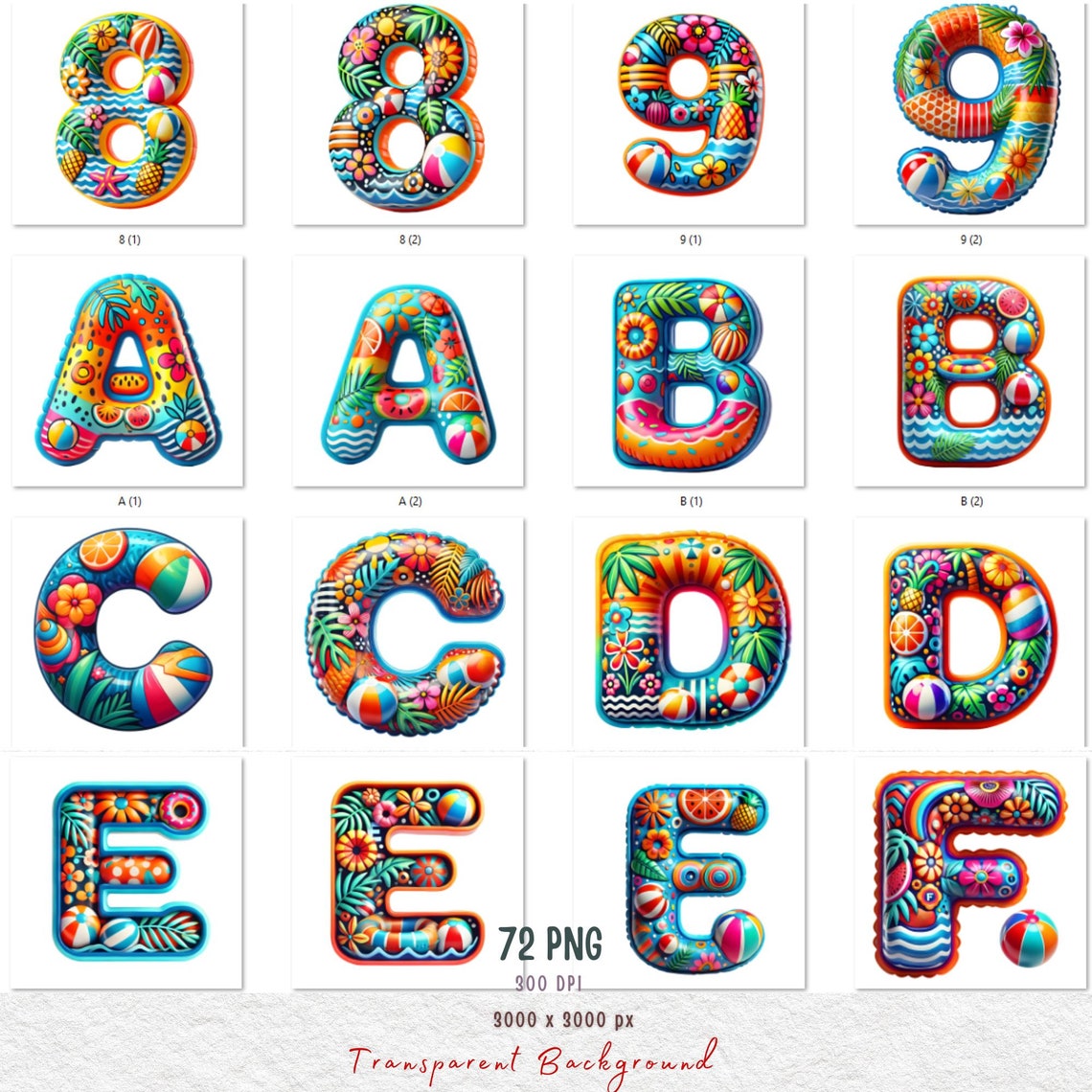 Alphabet Summer, Summer Alphabet Png, Alphabet Summer, Summer Font , 3D ...
