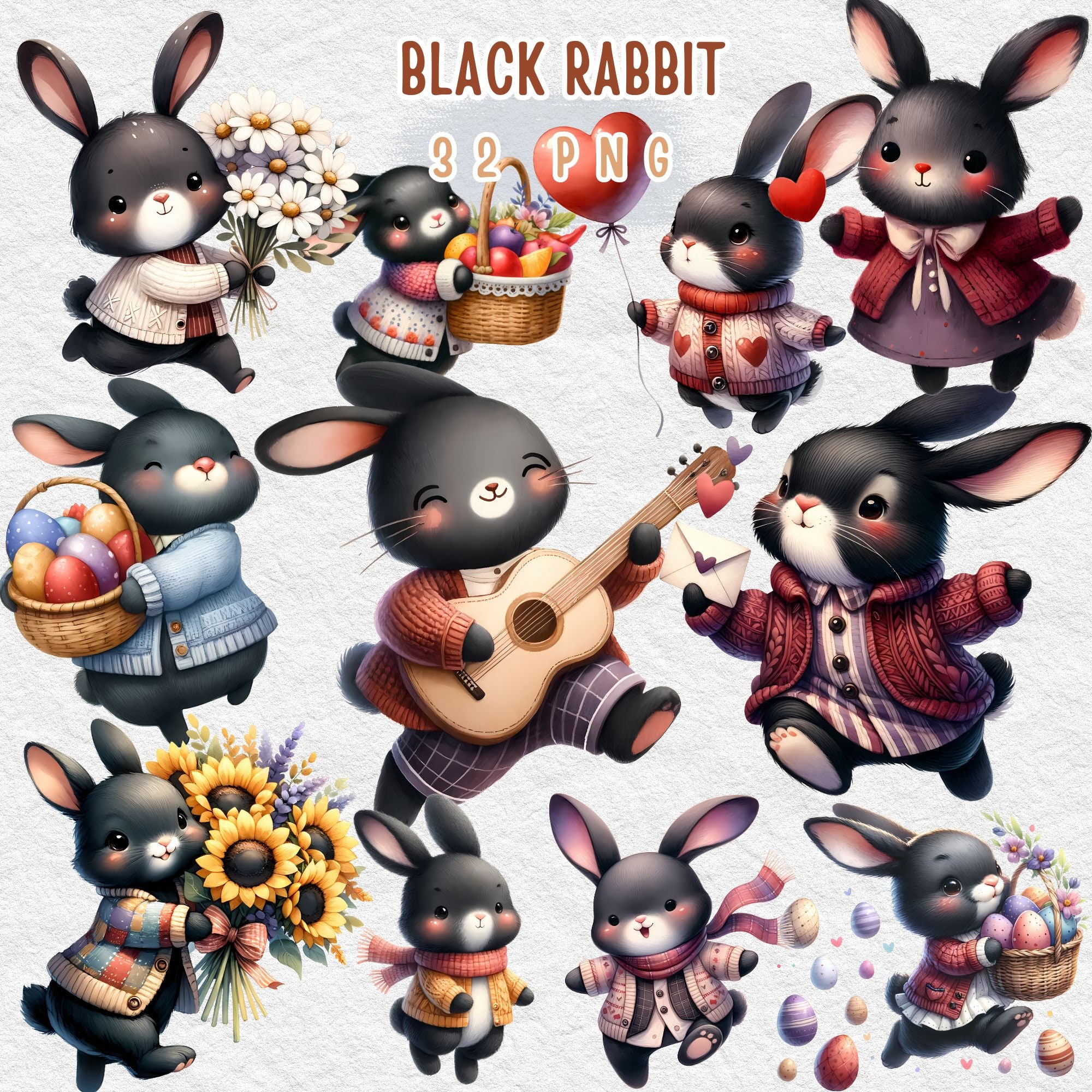 Black Rabbit Clipart, Rabbit Clipart, Bunny Clipart, Little Bunny ...