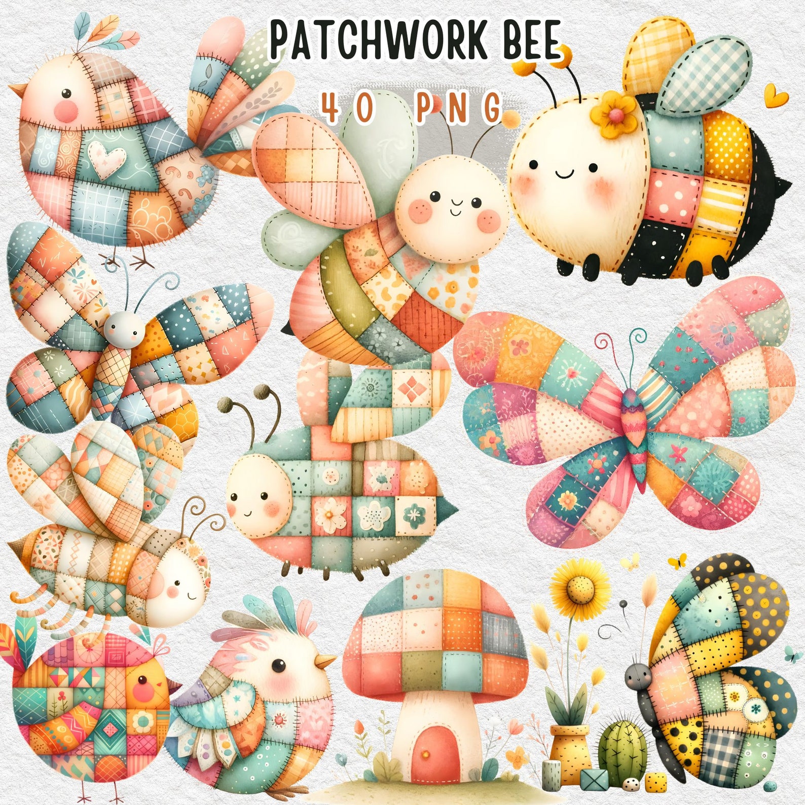 Patchwork Bee, Patchwork Animal Clipart, Patchwork Clipart, Patchwork ...