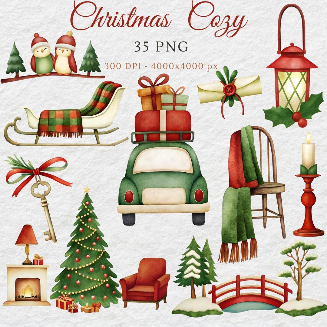 Christmas Cozy Clipart Bundle: Festive Holiday PNG (PDF Download) - Etsy