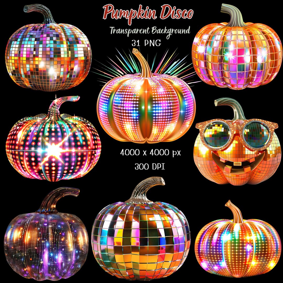 Disco Pumpkin PNG Bundle: Fall Sublimation Designs (commercial Use) - Etsy