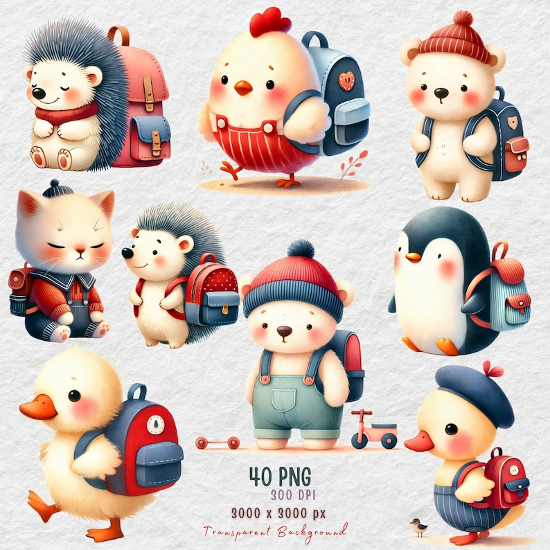 Back to School Png, Back to School Clipart, Animal Backpack Pattern ...