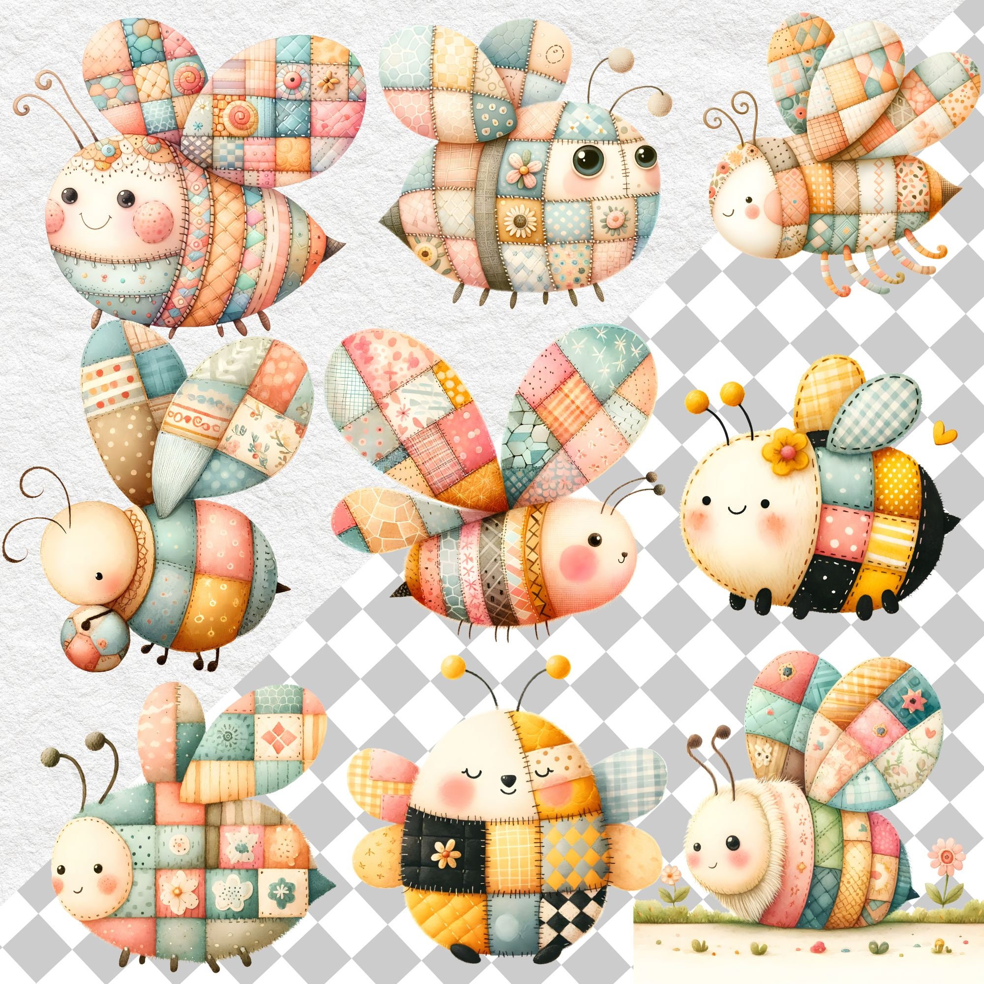 Patchwork Bee, Patchwork Animal Clipart, Patchwork Clipart, Patchwork ...