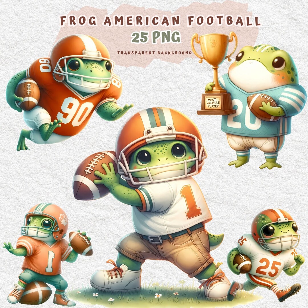 Cute Watercolor American Football Clipart , Frog Football, Football Png ...