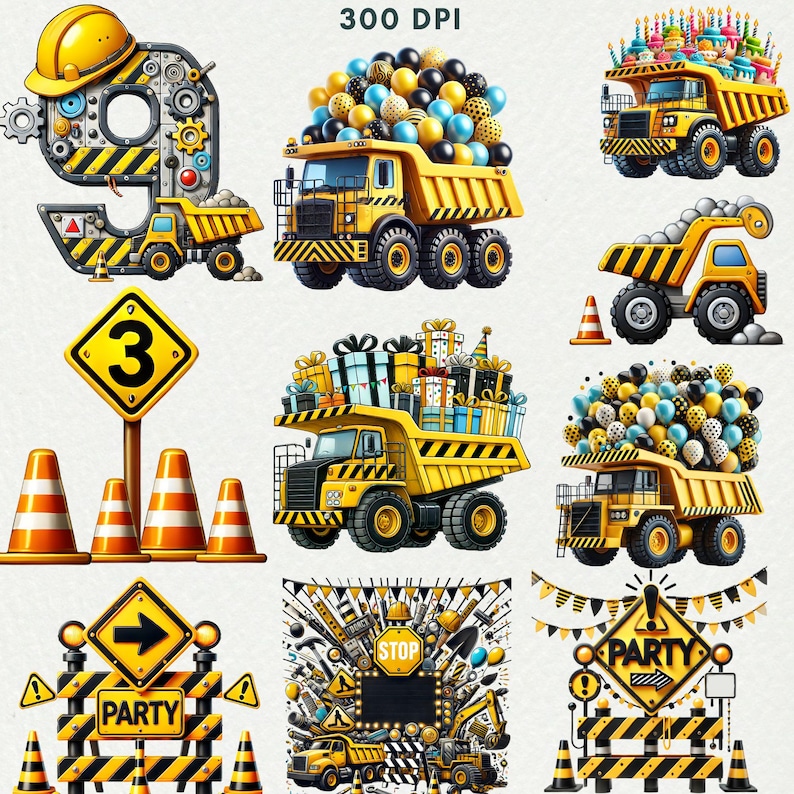 Construction Truck Birthday Clipart: Party PNG (digital Download) - Etsy