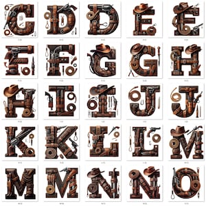 Western Cowboy Alphabet Clipart: PNG Font, Wild West Letters (PDF ...
