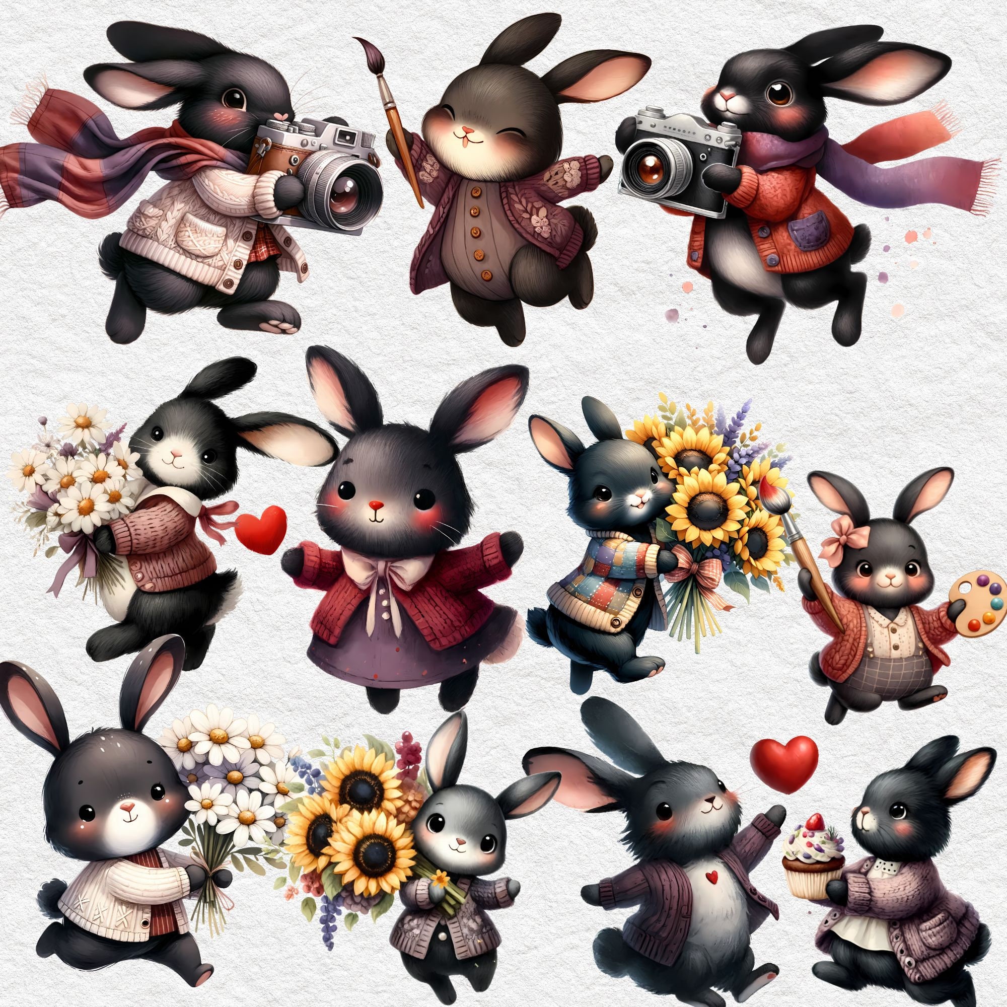 Black Rabbit Clipart, Rabbit Clipart, Bunny Clipart, Little Bunny ...
