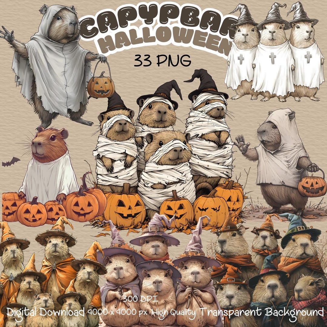 Capybara Halloween PNG, Cute Halloween Clipart, Capy-halloween Shirt ...