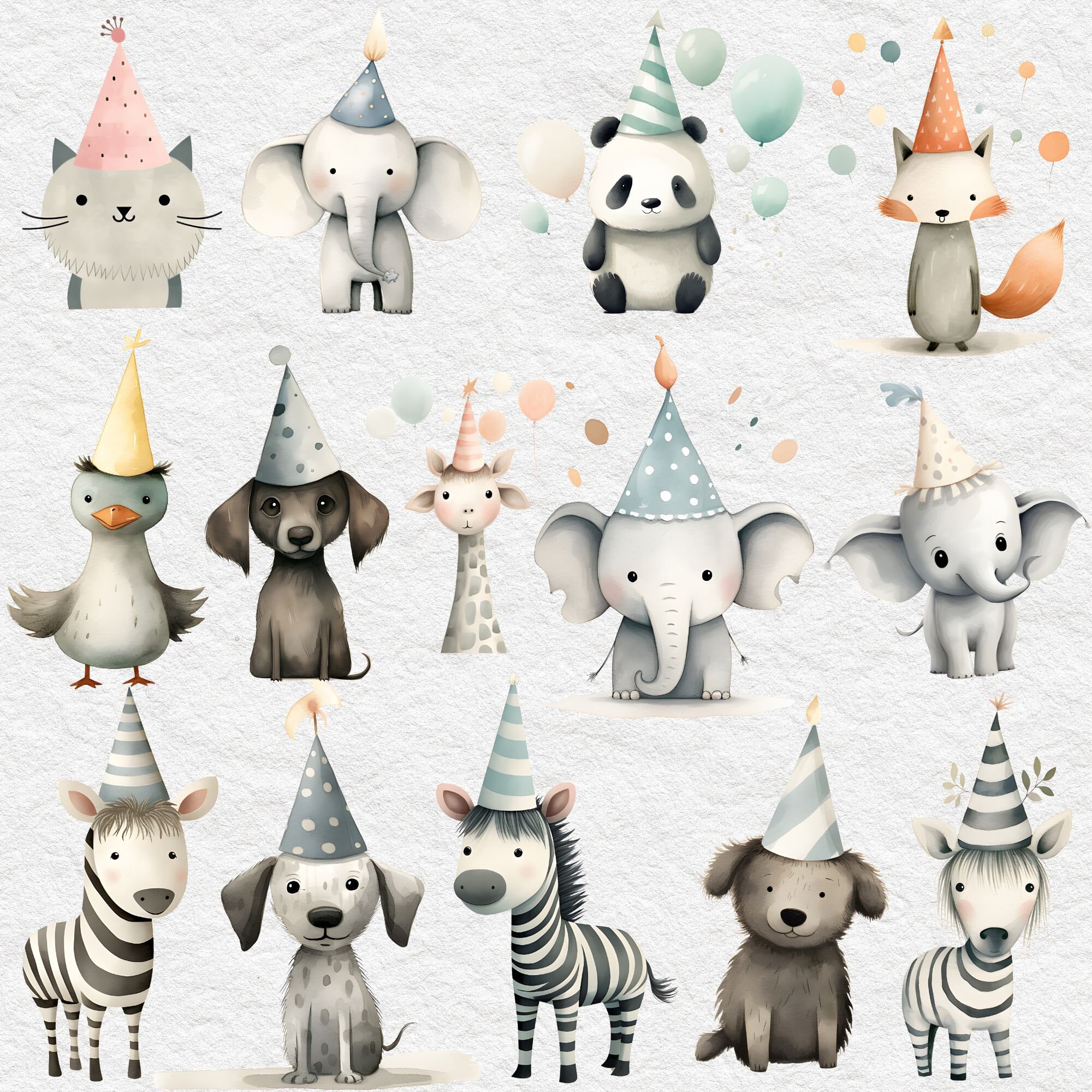 Happy Animal , Birthday Party Clipart Bundle,happy Birthday PNG ...